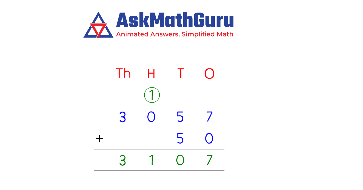 What is sum of 3057 and 50 | Addition using place value