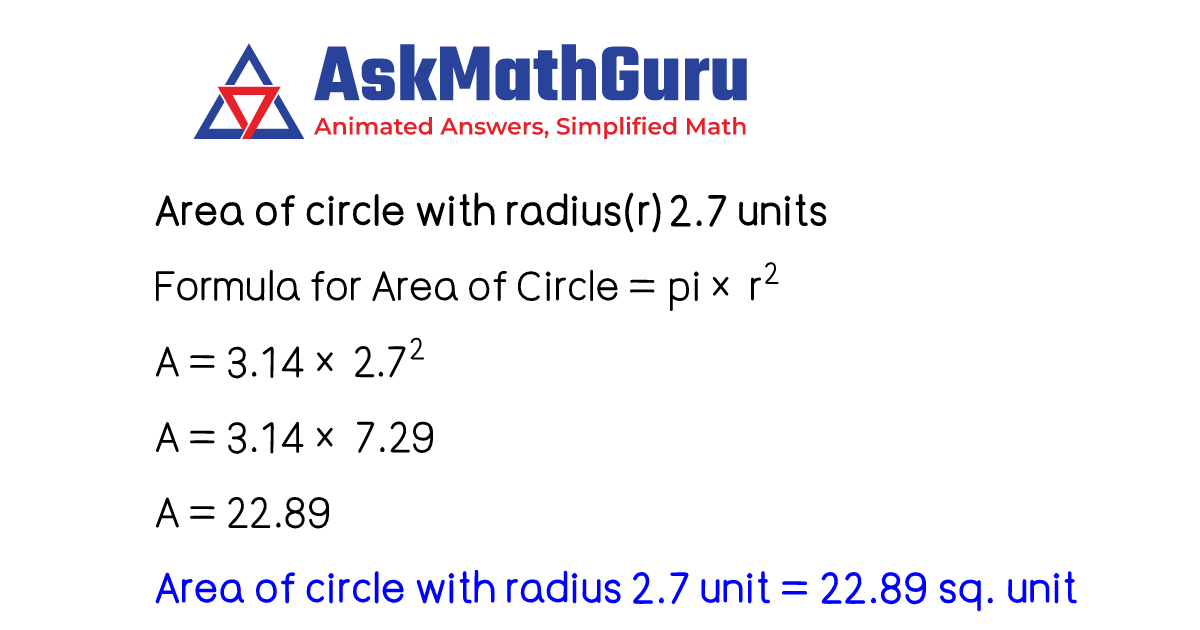 What is area of circle with radius 2.7 units | Circle Area Calculator