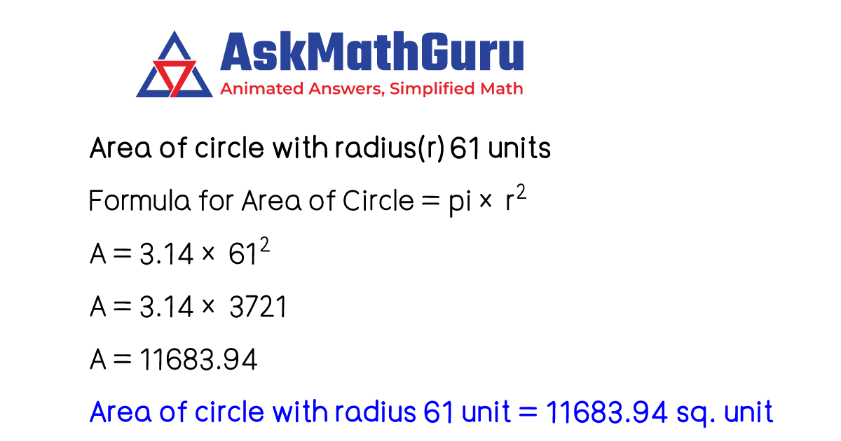 What is area of circle with radius 61 units | Circle Area Calculator