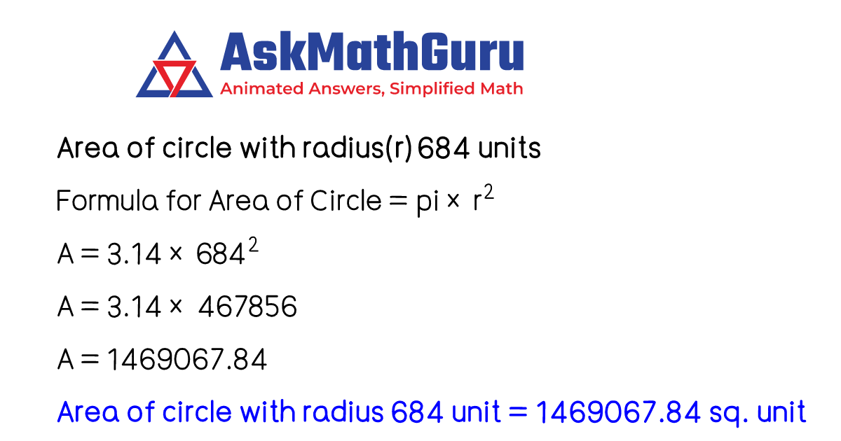 What is area of circle with radius 684 units | Circle Area Calculator