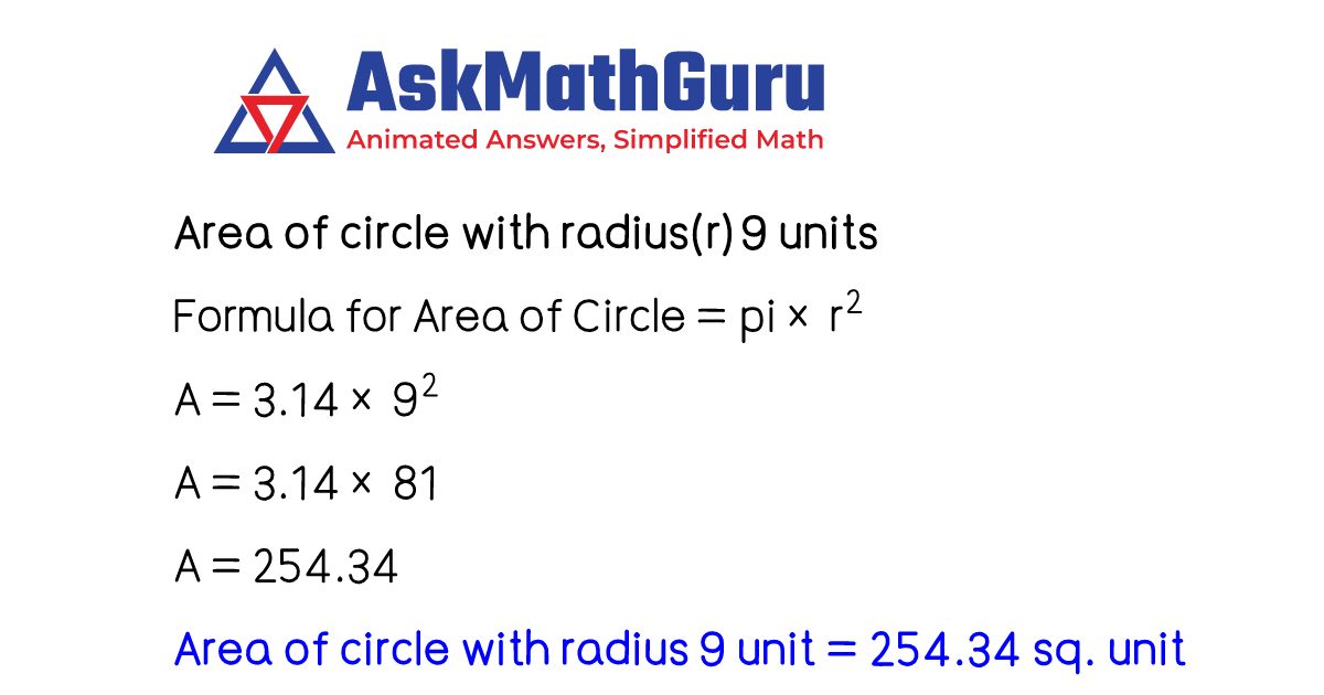 What is area of circle with radius 9 units | Circle Area Calculator