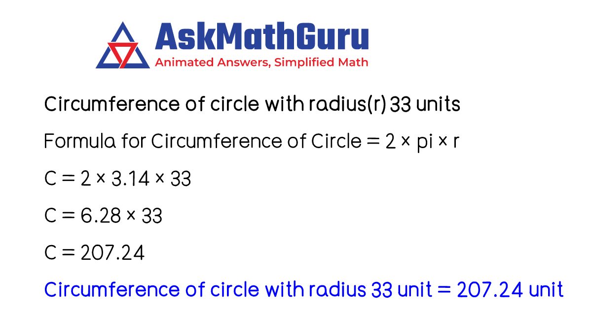 What is circumference of circle with radius 33 units | Circle ...