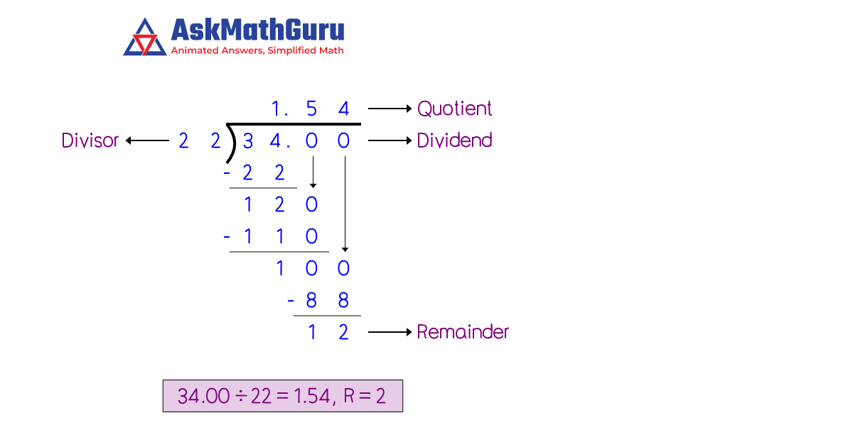 What is 34 divided by 22 calculating to 2 decimal places | Long ...