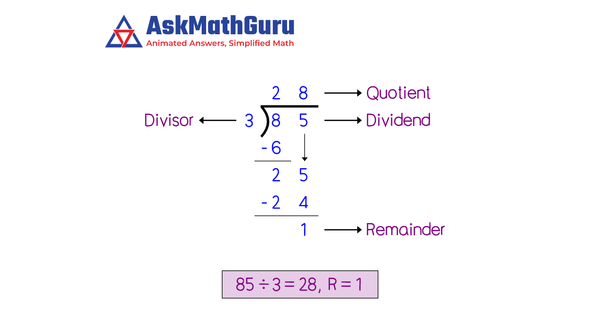 What is 85 divided by 3 | Long division Explained