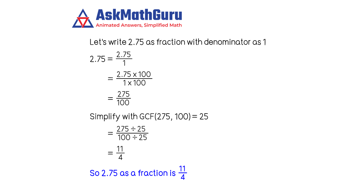 What is 2.75 as a fraction | Convert Decimal into Fraction