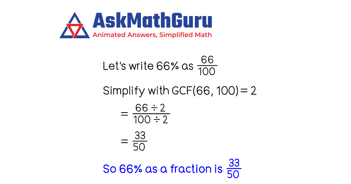 What is 66 percentage as a fraction | Percent as a fraction in simplest ...