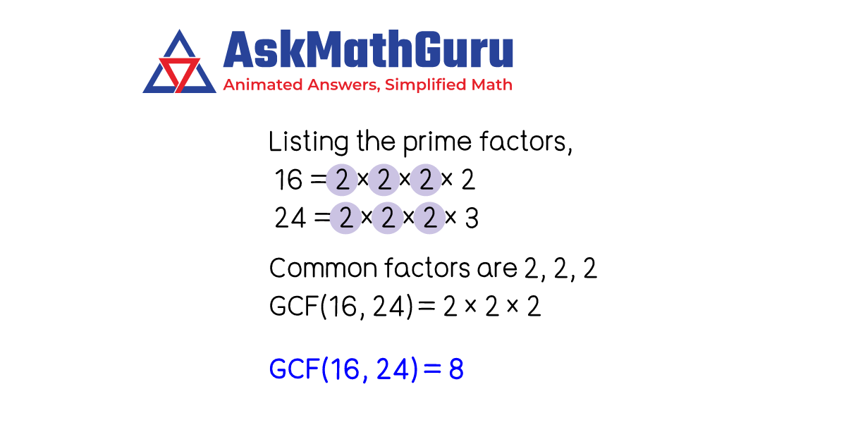 What is GCF of 16, 24 | GCD, HCF | prime, common factors