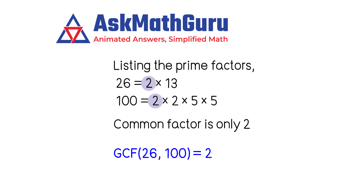 What is GCF of 26, 100 | GCD, HCF | prime, common factors