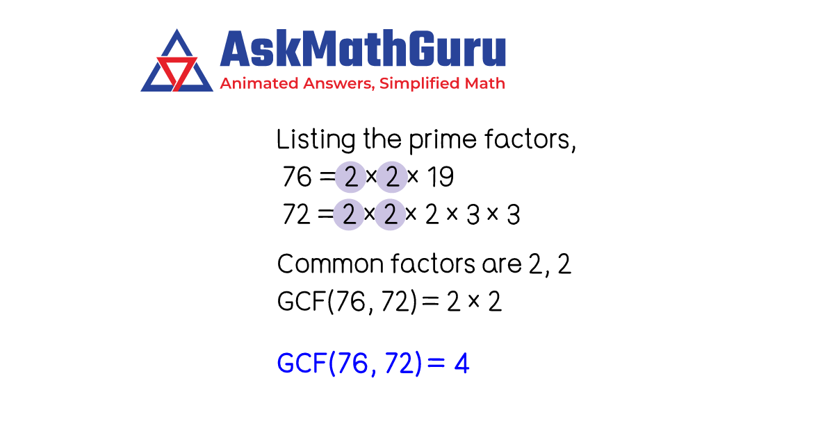 What is the GCF of 76 and 72 | GCD, HCF | prime, common factors
