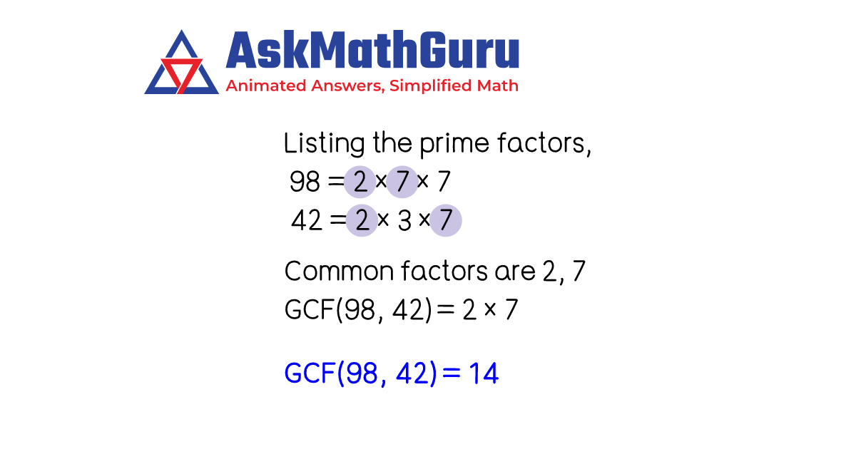 What is the GCF of 98 and 42 | GCD, HCF | prime, common factors