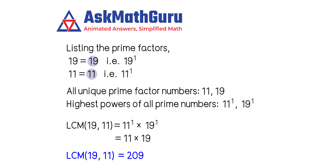 What is LCM of 19, 11 | Prime factorisation, common factor