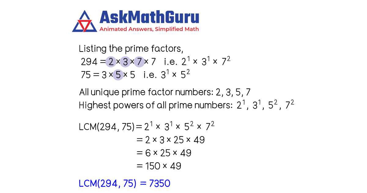 What is LCM of 294, 75 | Prime factorisation, common factor