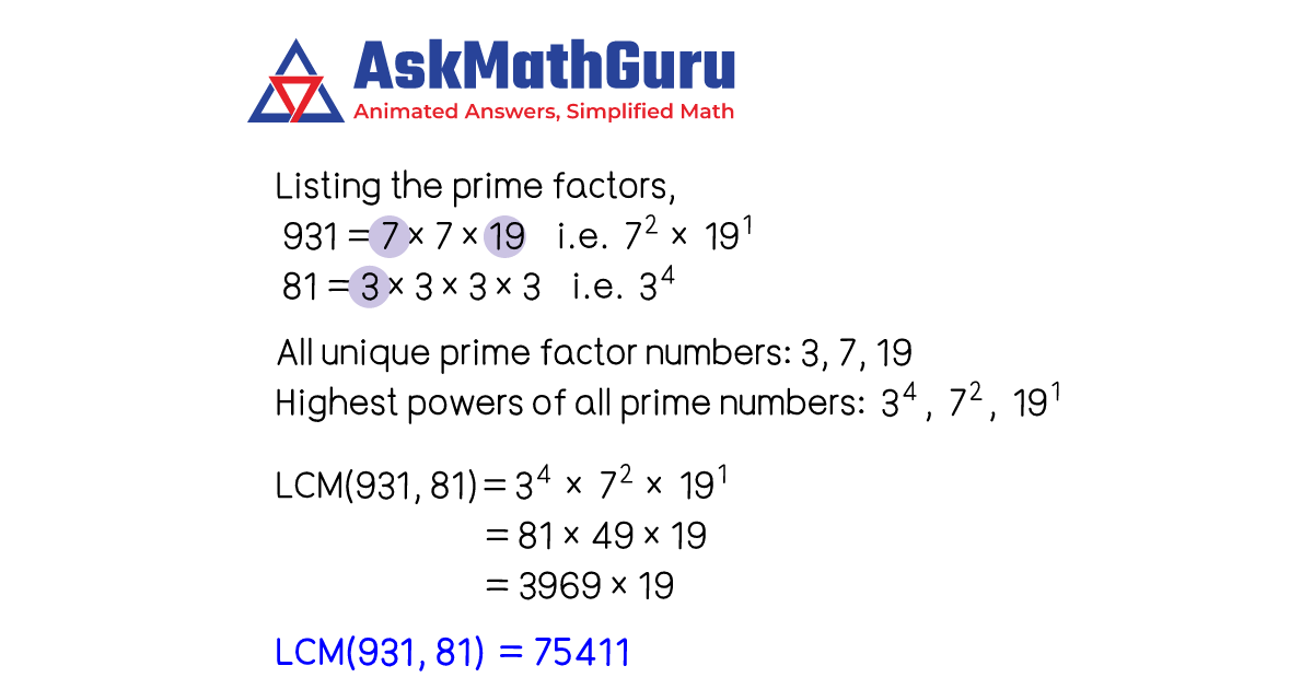 What is the LCM of 931 and 81 | Prime factorisation, common factor