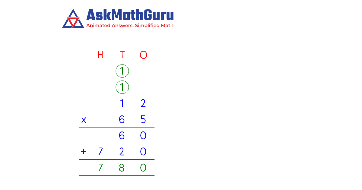 What is 12 multiply by 65 | Long Multiplication Method