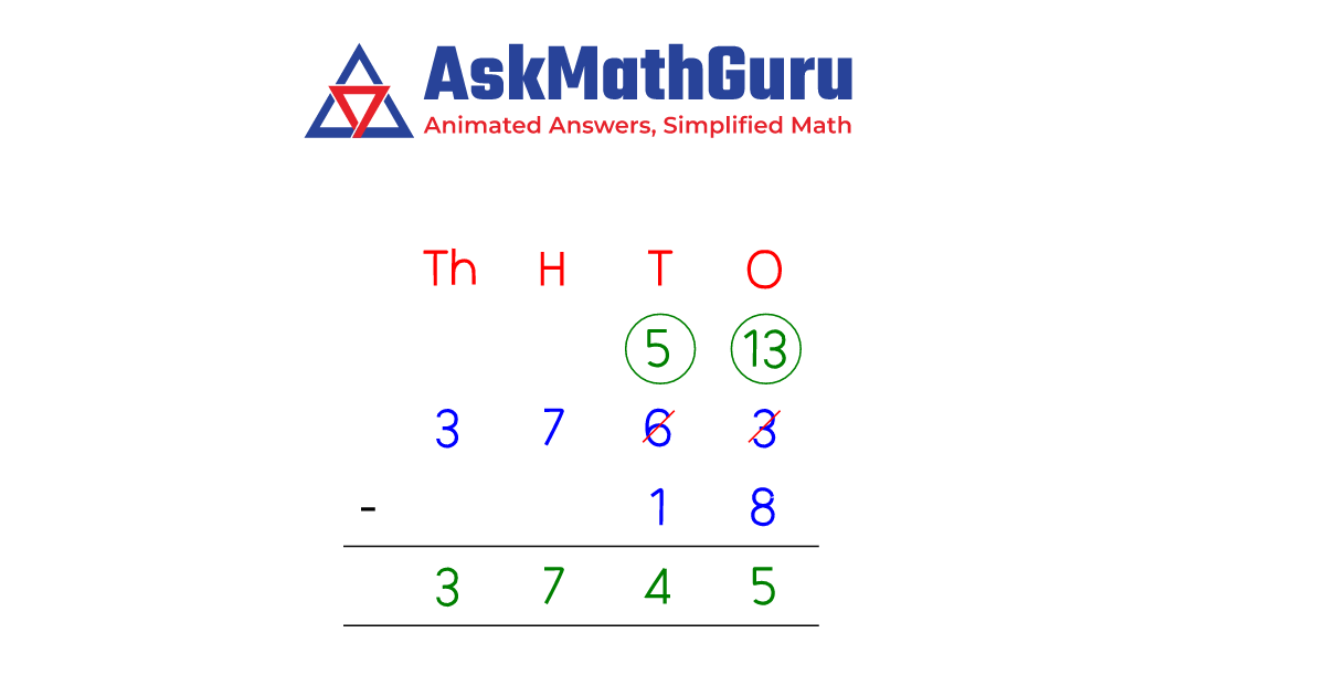 What is 3763 minus 18 | Subtraction using place value